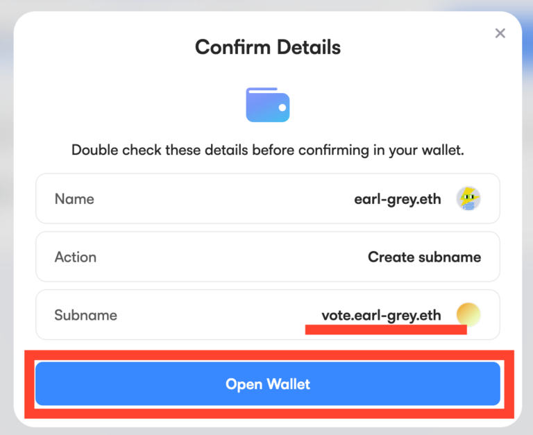 ENSのSbunameを作成して別アドレスに設定する方法